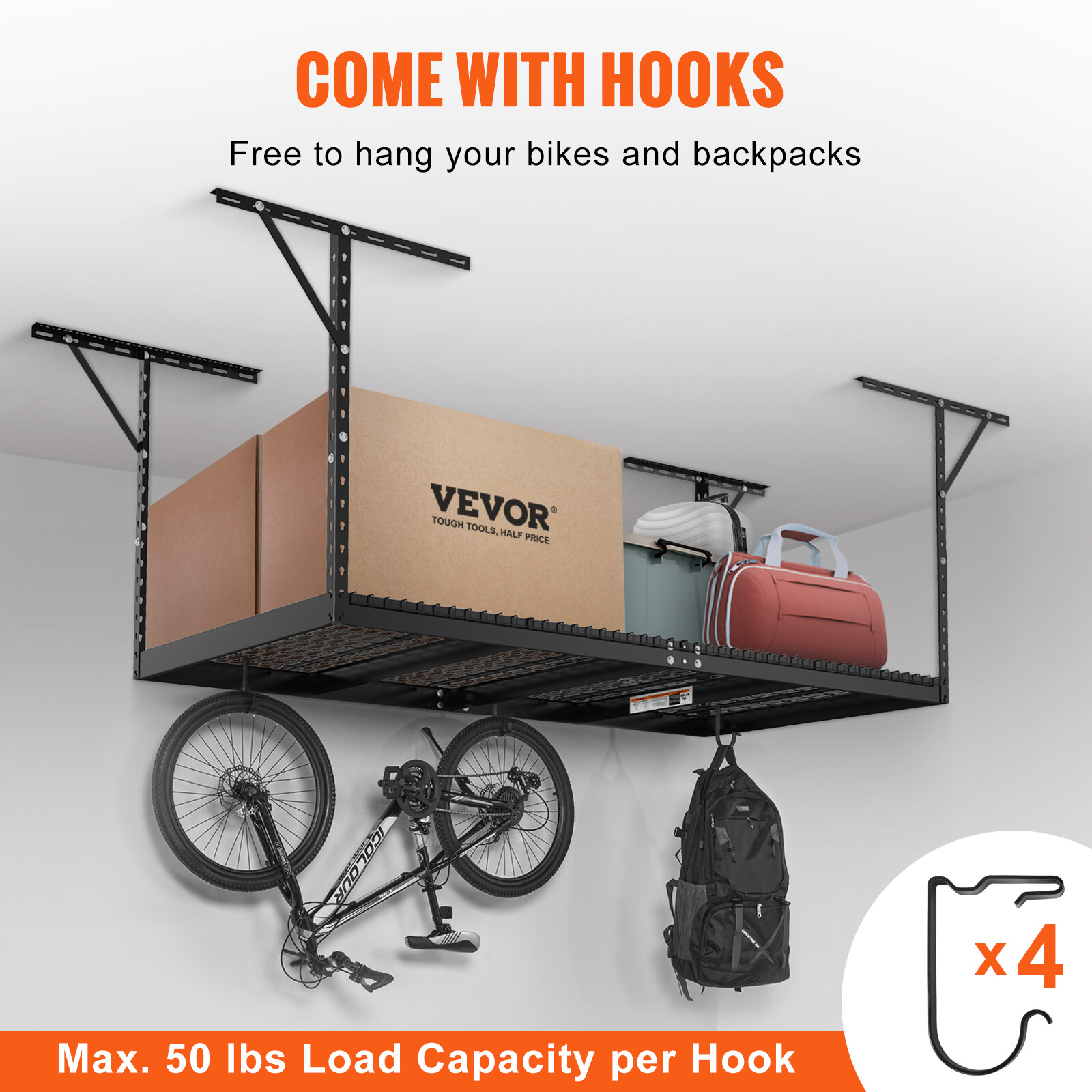 VEVOR Heavy Duty 4ft x 8ft Overhead Adjustable Garage Ceiling Storage ...