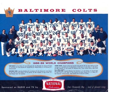 1958 BALTIMORE COLTS 8X10 TEAM PHOTO JOHNNY UNITAS NATIONAL BOHEMIAN ...