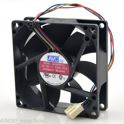 AVC DL08025R12U 80x80x25mm PWM Chassis Cooling Fan 12V 0.50A 4Wire 4Pin ...