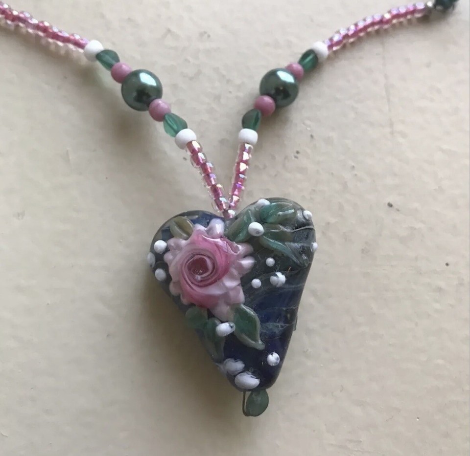 Helen Simon Lampwork Heart Necklace Pendant Handcrafted, Very Pretty ...