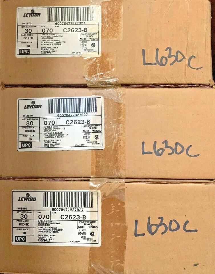 (C) Leviton C2623-B Locking Connector 30A 250V NEMA L6-30R 2P, 3W ...