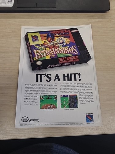 1991 SNES SUPER NINTENDO EXTRA INNINGS Video Game Baseball Sony ...