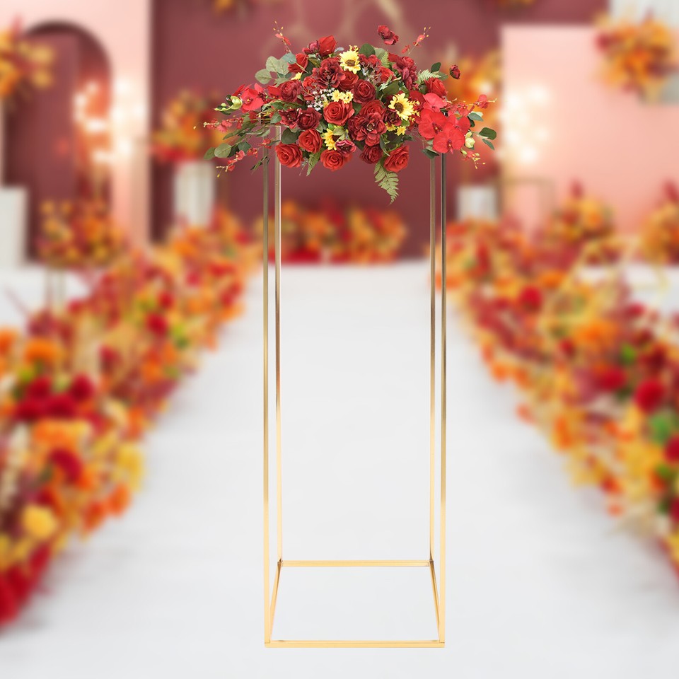 Gold Flower Floor Stand 31x31x100cm Metal Column Flower Arrangement ...