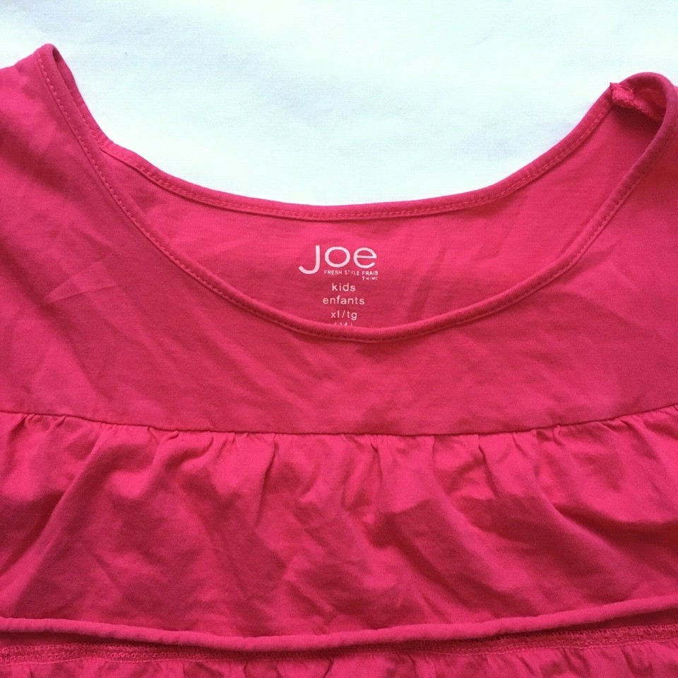 Joe Kids teen Size XL (14) Pink Ruffled round neckline cap sleeves ...