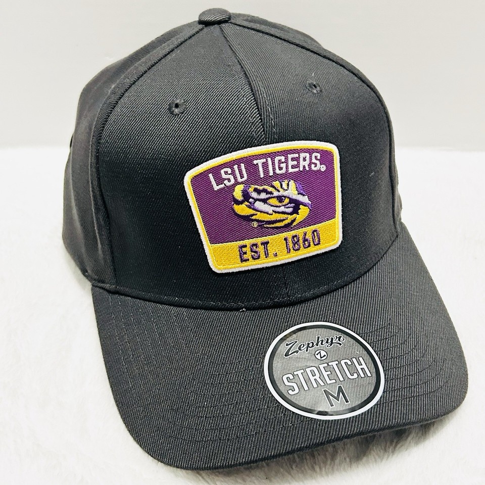 Zephyr LSU Tigers Logo Patch Hat Cap Stretch Flex Medium Charcoal NCAA ...