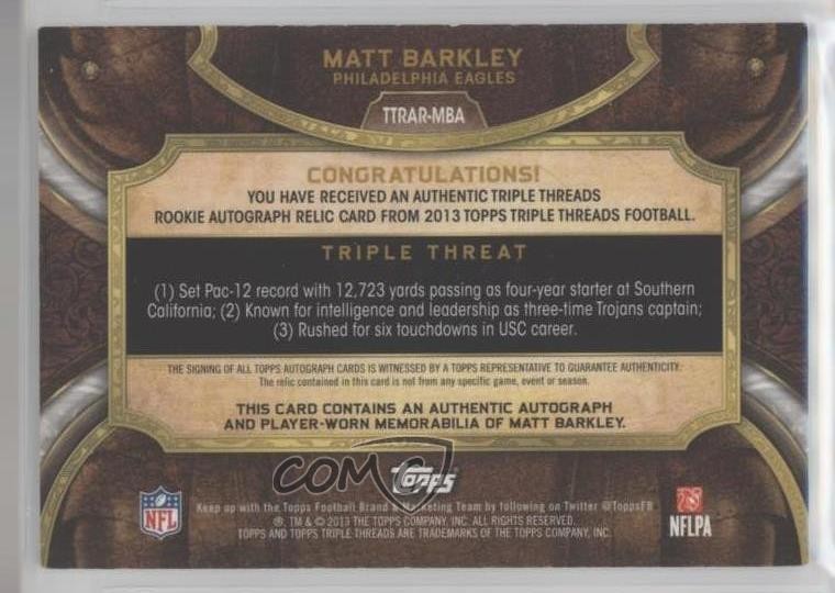 2013 Topps Triple Threads Rookie Relics Gold /25 Matt Barkley #TTRAR ...