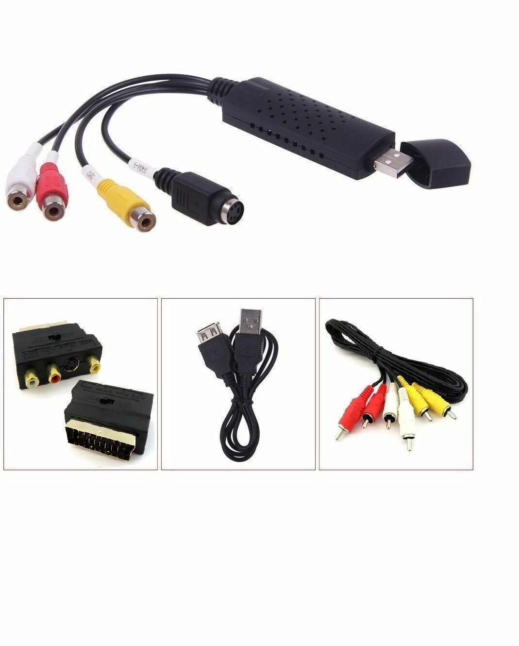 USB 2.0 VHS to DVD Audio Video Convert Capture Full Scart Kit & Leads ...