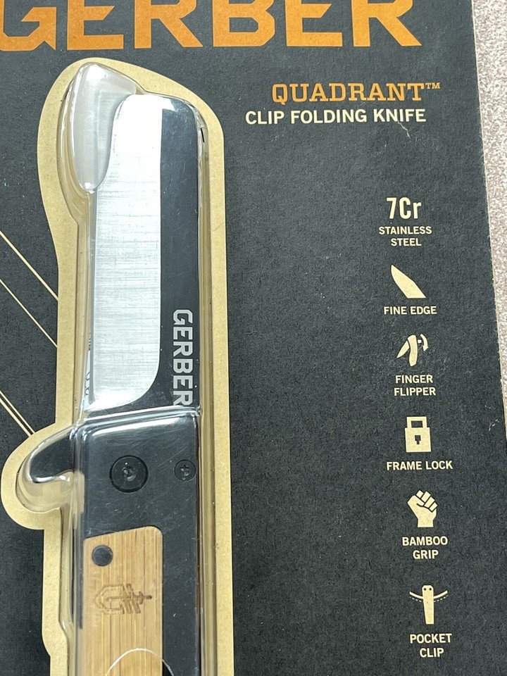 Gerber Quadrant, Straight Edge Flipper Knife with Pocket Clip, Bamboo ...