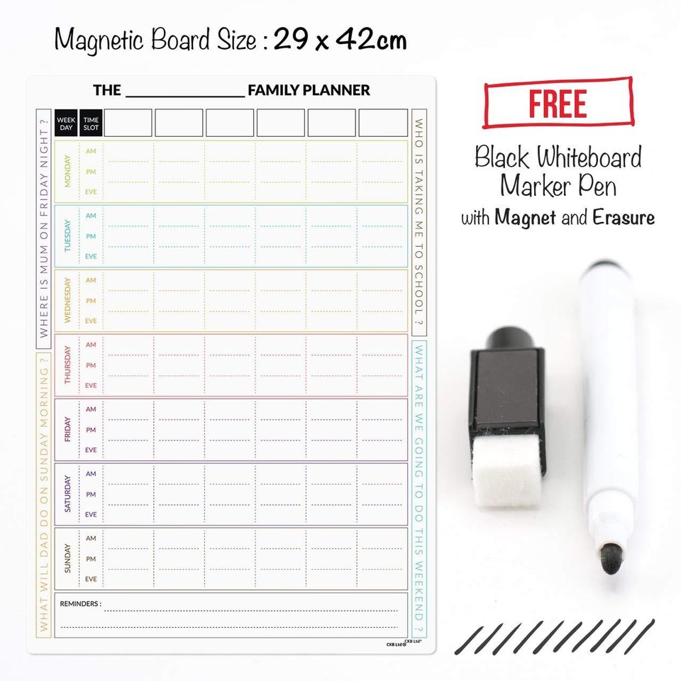 Magnetic Fridge FAMILY PLANNER Chore Rota Board Weekly Drywipe A3 Task ...