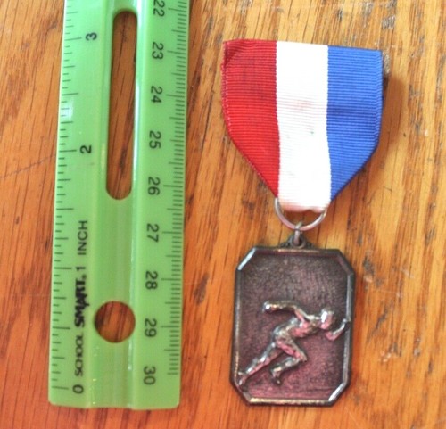 1961 Track medal Pin Honor Award ribbon running sprinting Vintage red ...