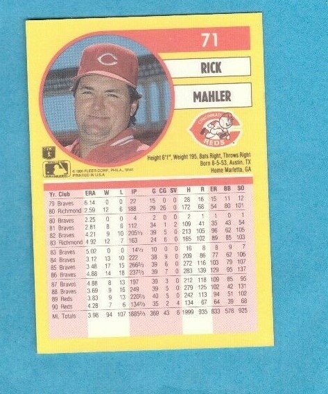 1991 Fleer Baseball card #71 Rick Mahler Reds | eBay