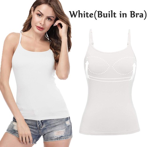 Womens Tank Tops Adjustable Strap Camisole With Built in Padded Bra ...