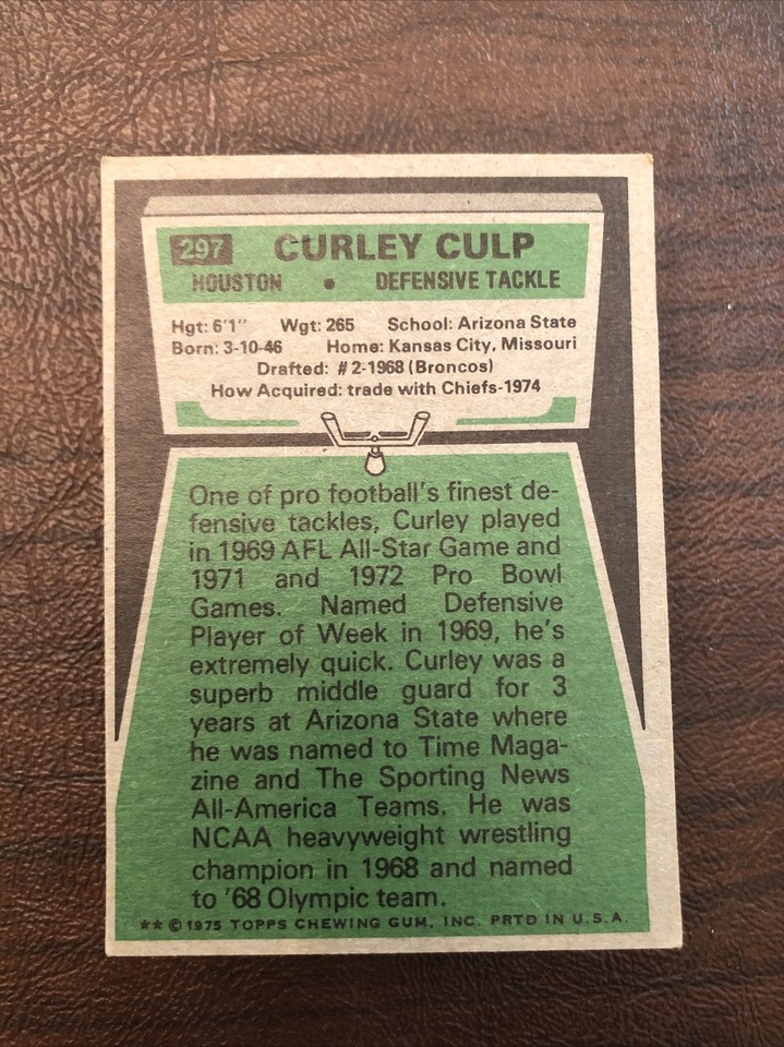 1975 TOPPS CURLEY CULP #297 HOUSTON OILERS FOOTBALL CARD | eBay