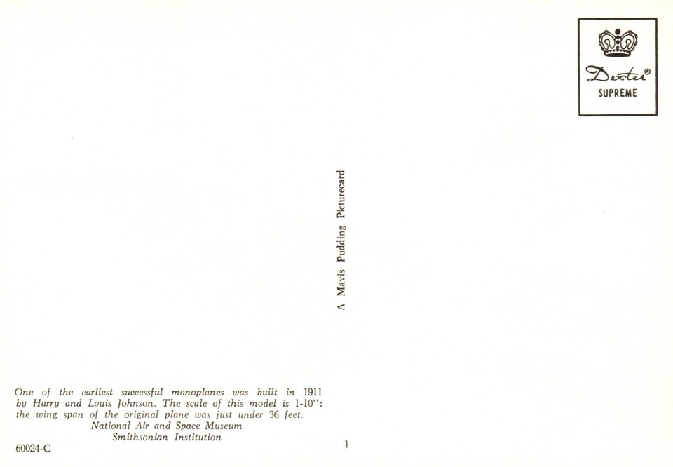 Vintage Postcard Monoplane by Harry & Louis Johnson National Air ...