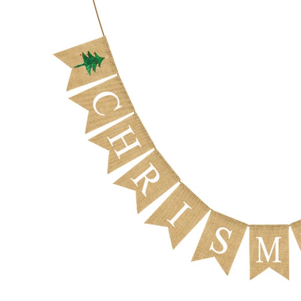 Christmas Burlap Banners Set Letter Printing Garland Bunting ...