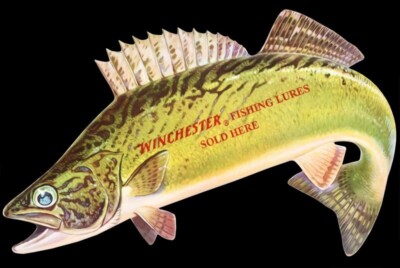 Winchester Fishing Lures Sold Here DIECUT NEW 28" Wide Sign USA STEEL ...