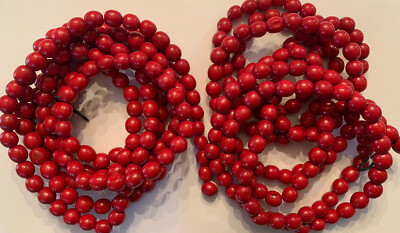 Christmas Red Wood Bead Christmas Tree Garland 2 Strands 9’ Each ...