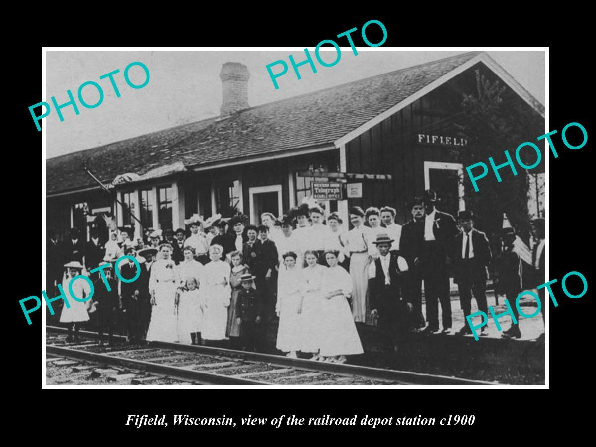 OLD 8x6 HISTORIC PHOTO OF FIFIELD WISCONSIN THE RAILROAD DEPOT STATION ...