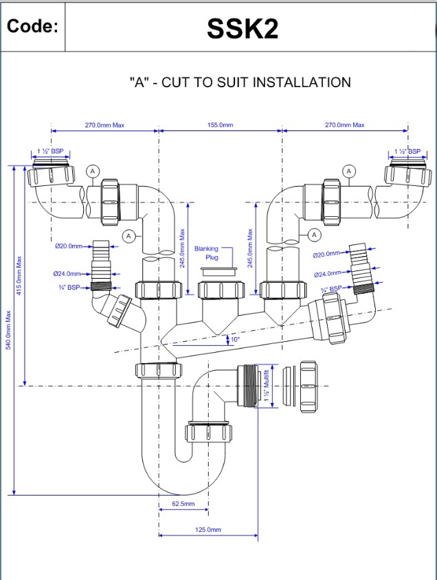 McAlpine 1.5" Kitchen sink Double Bowl waste Kit SSK2 5039321551002 | eBay