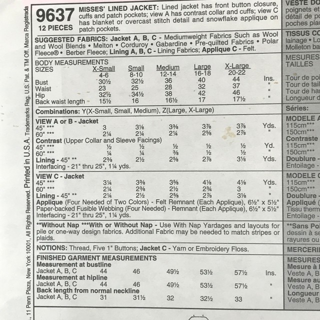 Uncut McCall Misses Sz L XL Lined Front Button Winter Jacket Coat ...