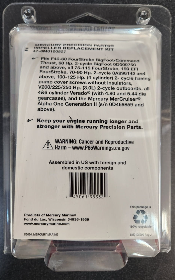 New OEM Mercury Mercruiser Water Pump Impeller Repair Kit - 47 ...
