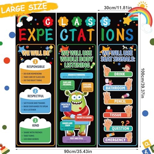 3 Pcs Classroom Rules Posters 35" x 39" Class Expectations Poster ...