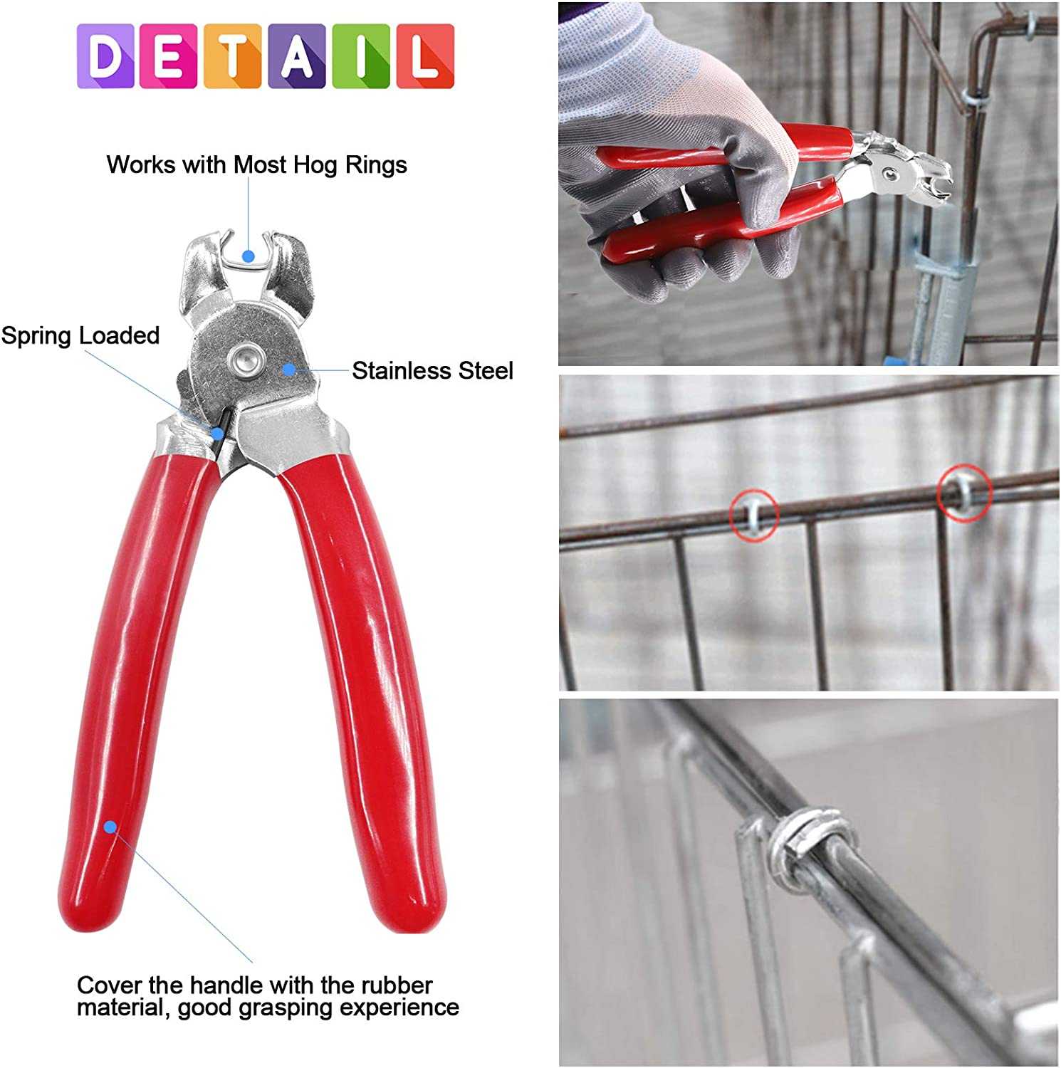 362Pcs Hog Ring Pliers with Hog Rings Kit, 360Pcs 1/2'' 3/4'' 3/8 ...