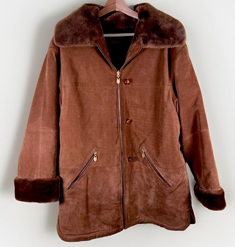 VTG WINLIT Leather Faux Fur Reversible Brown Jacket Coat Women's Size S ...