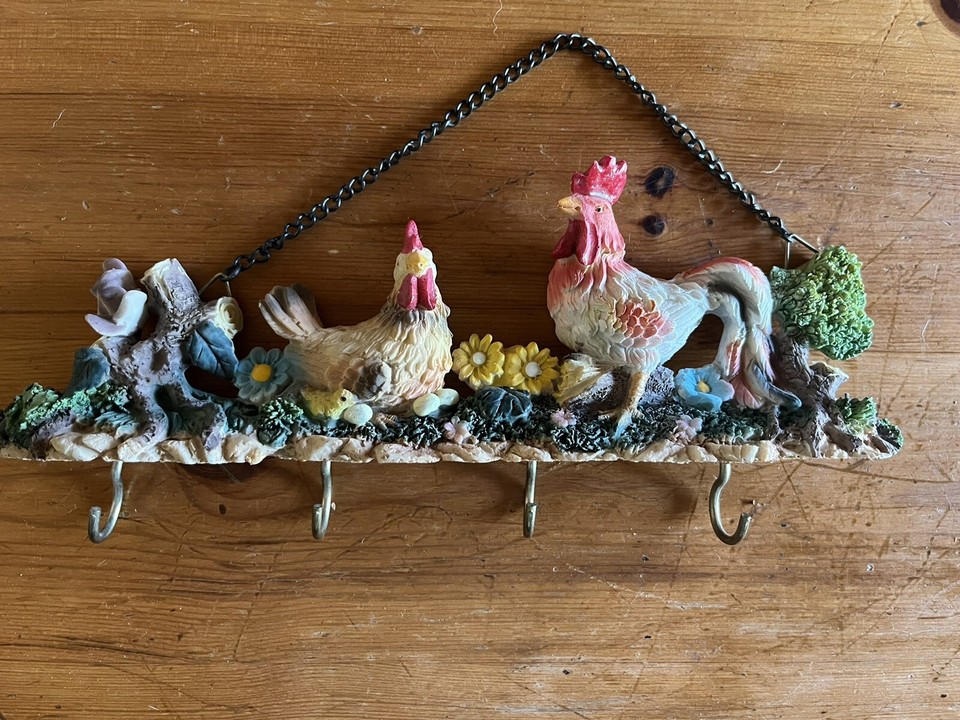 Vintage Farmyard Country Garden Rooster, Chicken Hen Wall Hanging Hooks ...