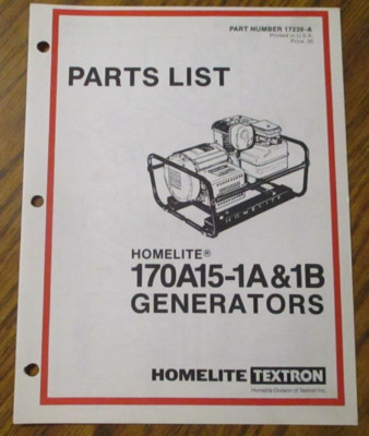 Homelite 170A15-1A & 170A15-1B Generators Parts List Catalog Manual ...