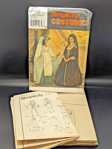 Simplicity 7756 Medieval Ren Faire Blouse Dress Apron Veil Headpiece SZ ...