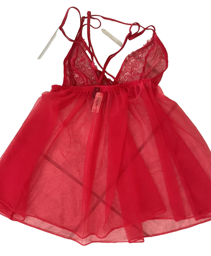 Victoria’s Secret Lace Baby Doll Teddy Sheer Nightie Red Lace Strappy ...