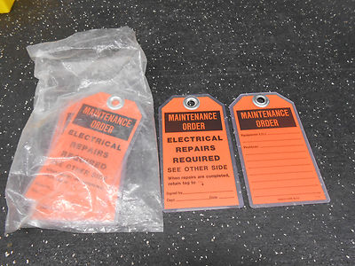 ORANGE LOCK OUT MAINTENANCE ELECTRICAL REPAIR TAGS WITH METAL GROMMET ...
