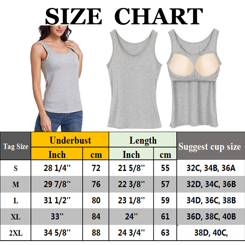 Women Cami with Built-in Bra Adjustable Straps Tank Top Padded Bra Vest ...