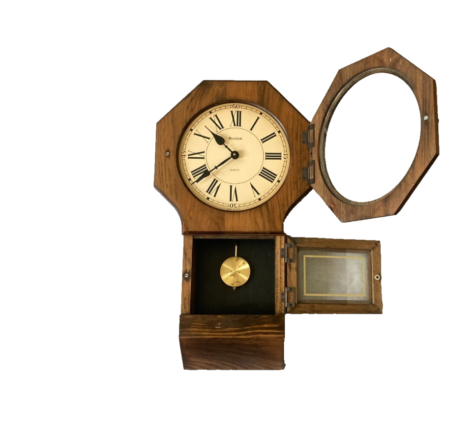 Vintage Bulova Octagon Quartz Pendulum Regulator Style Wall Clock C3529 ...