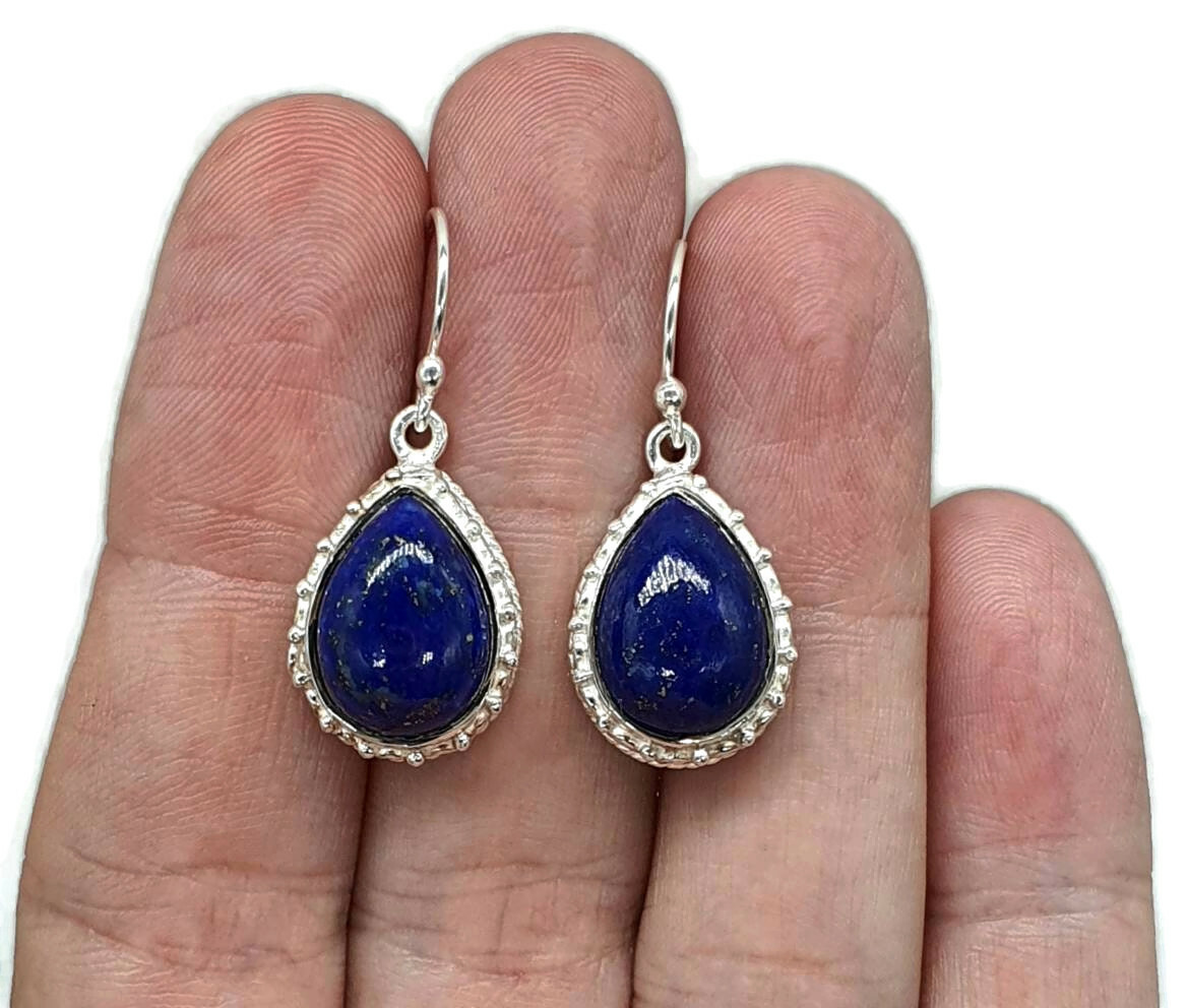 Lapis Lazuli Earrings, Sterling Silver, Pear Shaped, Protection Stone ...