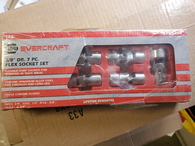 7pc NAPA EVERCRAFT PROFESSIONAL FLEXIBLE UNIVERSAL FLEX SOCKET SET SAE ...
