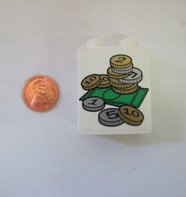 Rare Lego Duplo MONEY COINS BILLS PRINTED BLOCK Specialty White Piece ...