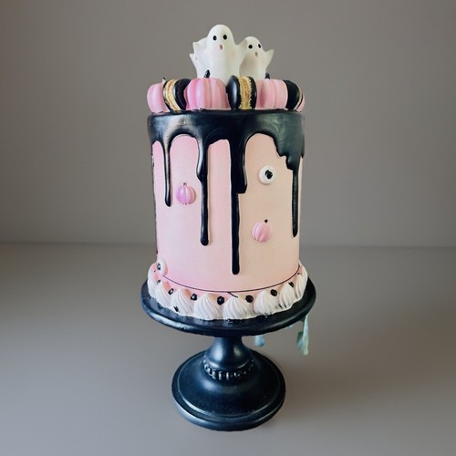 New Ghoulish PINK Pumpkin Halloween Ghost Macaron Cake Spooky 13” HTF ...
