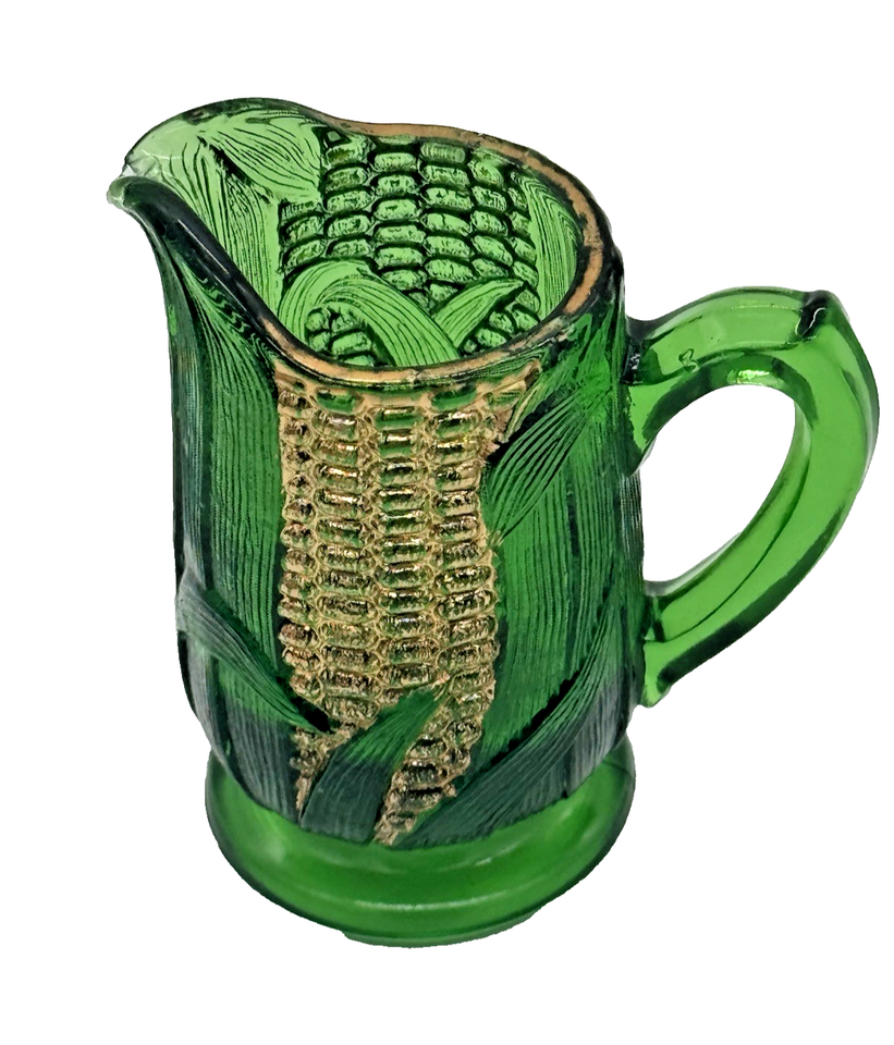 Vintage Green Glass Corn Pitcher Creamer – Embossed Maize Farmhouse ...