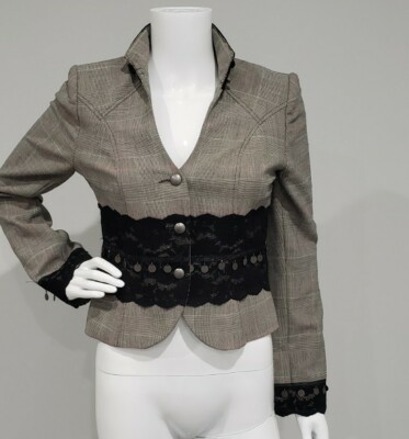 Cara Lotti Gray Blend Womens Blazer Red Lining Size 38 Button Front | eBay