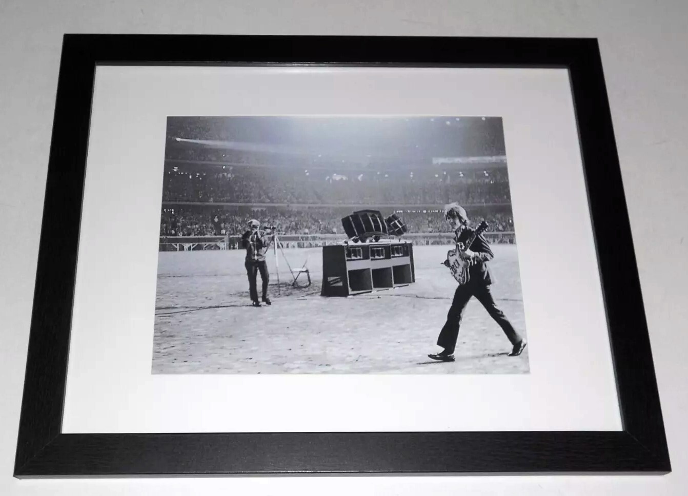 Framed Beatles Shea Stadium 1965 George Harrison walking b/w 13"x16 ...