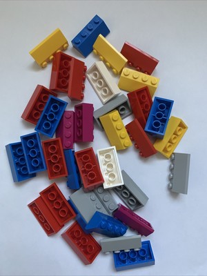 36 Lego 2x4 Slope Pieces #3037 Red White Yellow Blue Gray Magenta Roof ...