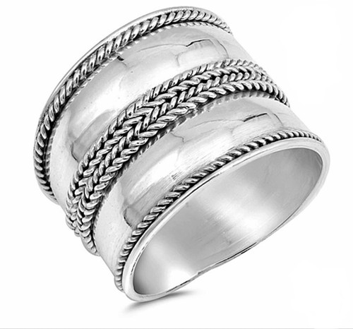 Wide Bali Rope Design Ring 925 Sterling Silver Thin Band Ring ~ Size 8 ...