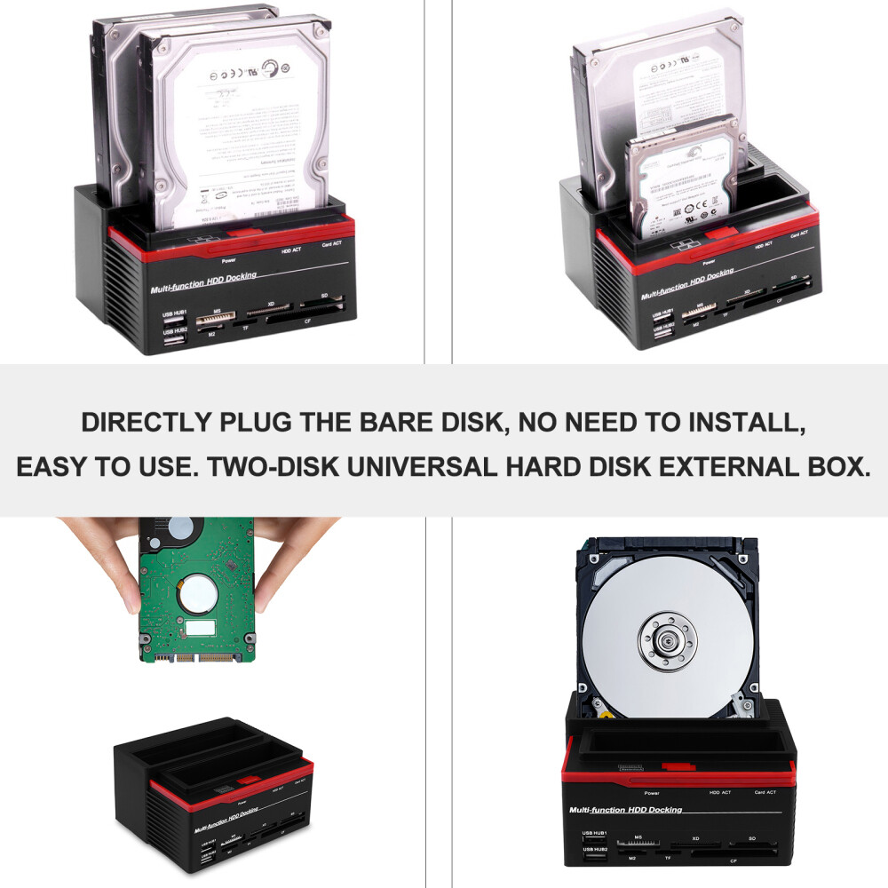 External Dual Hard Drive Card Reader HDD Docking Station 2.5″/3.5″ IDE ...