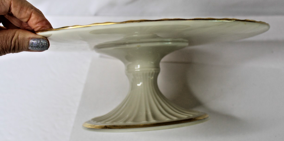Vintage Lenox Footed Cake Stand Plate Pedestal Porcelain Gold Rim Color ...
