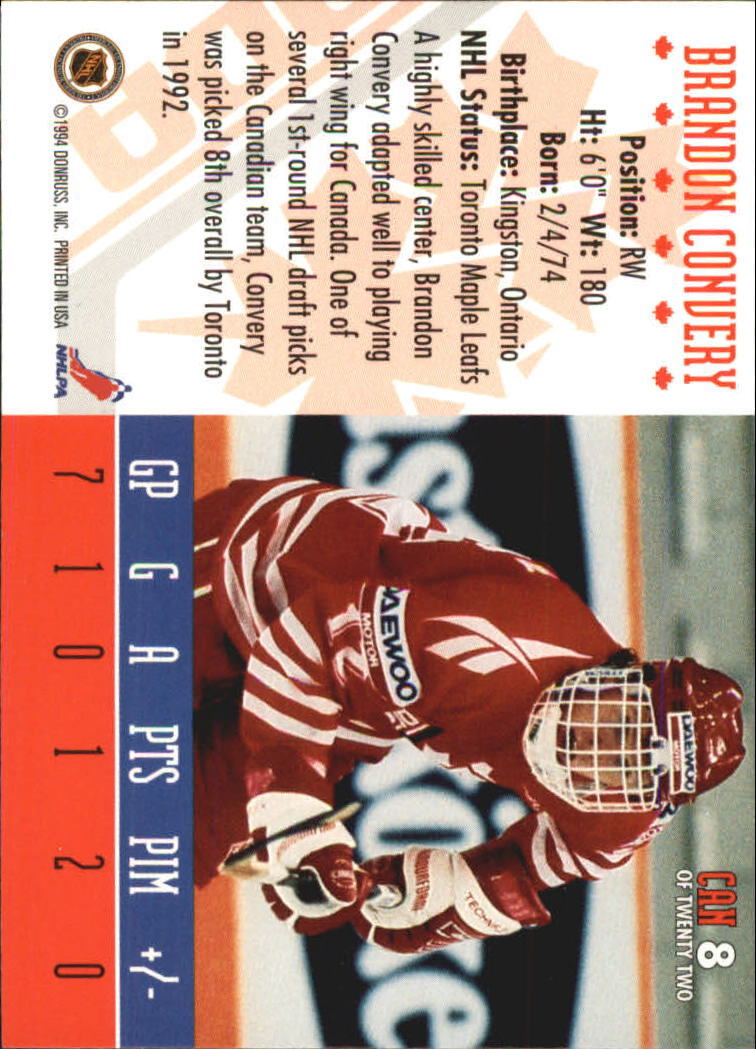 1993-94 Donruss Team Canada #8 Brandon Convery - NM-MT | eBay