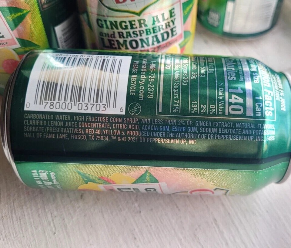 Canada Dry Ginger Ale Raspberry And Lemonade Soda 12 Oz Cans Lot of 6 ...