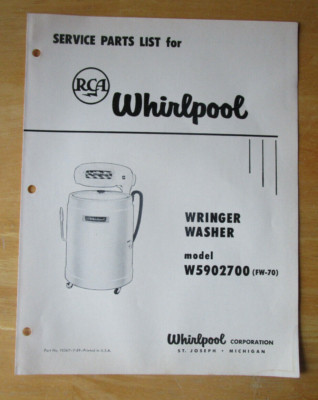 Vintage RCA Whirlpool Wringer Washer W5902700 (FW-70) Service Parts ...