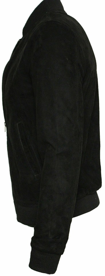 Mens Retro Black Goat Suede Leather Bomber Varsity Jacket | eBay